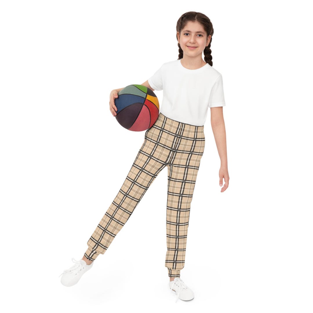 Kids Joggers | Black White and Khaki Plaid Flannel Youth Joggers ...
