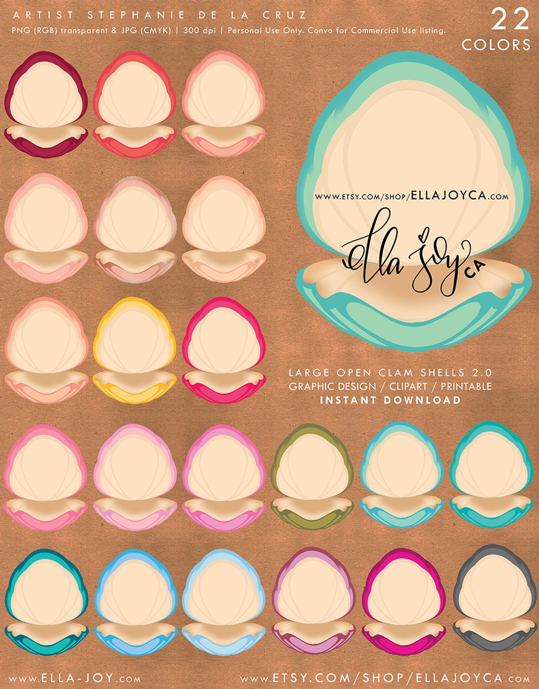 Classroom at Home Clam Shell Clip Art Digital Vector Mermaid Clam Shell ...