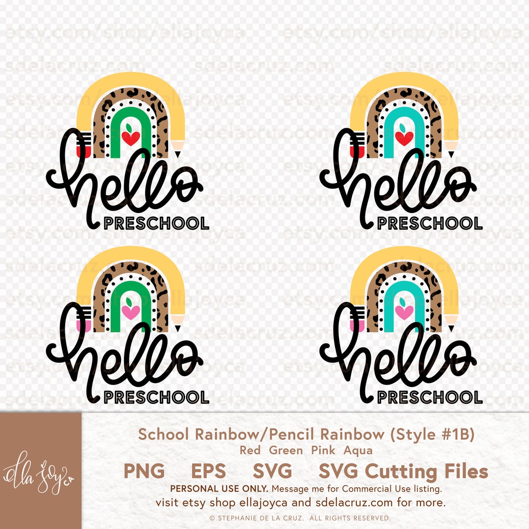 School Rainbow SVG PNG Pencil Rainbow Hello Preschool SVG Back to ...