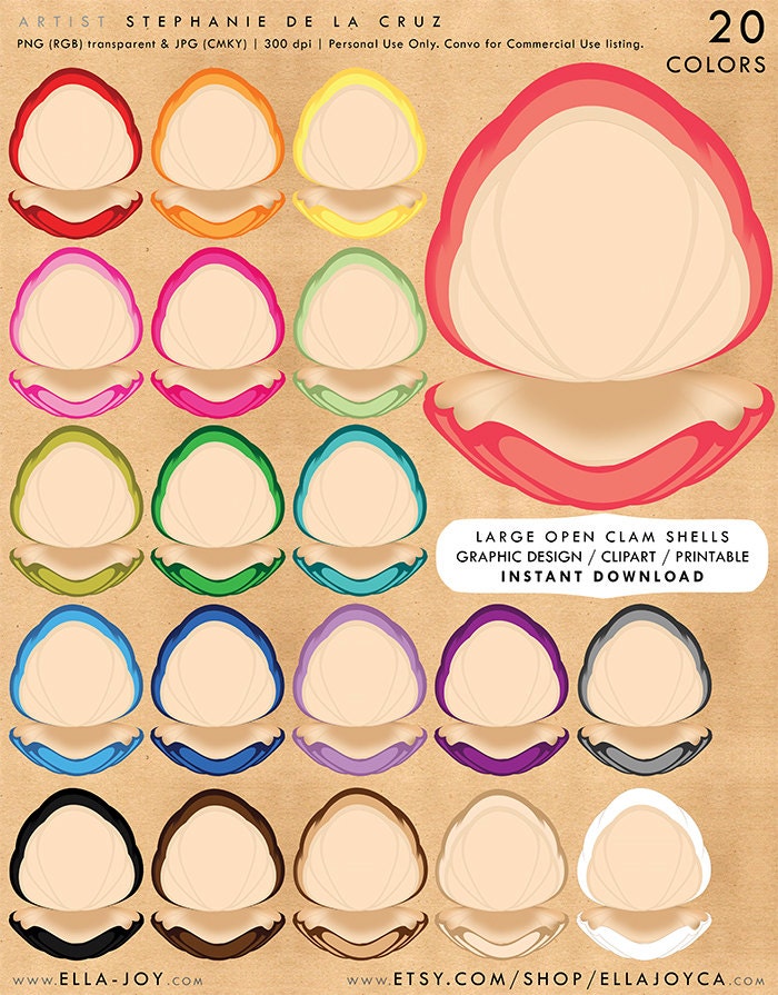 Classroom at Home Clam Shell Clip Art Digital Vector Mermaid Clam Shell ...