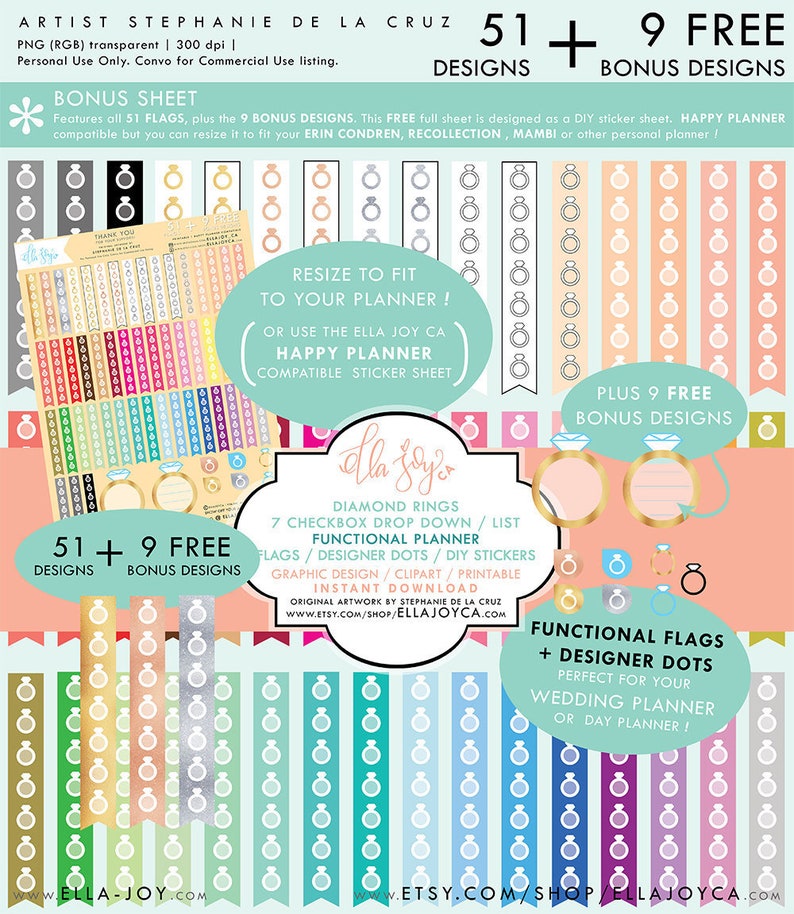 Planner Stickers Functional Flags Wedding Planner HAPPY PLANNER Erin ...