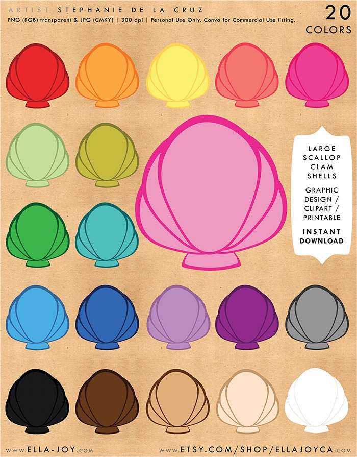 Classroom at Home Scallop Clam Shell Clip Art Digital Vector Mermaid ...