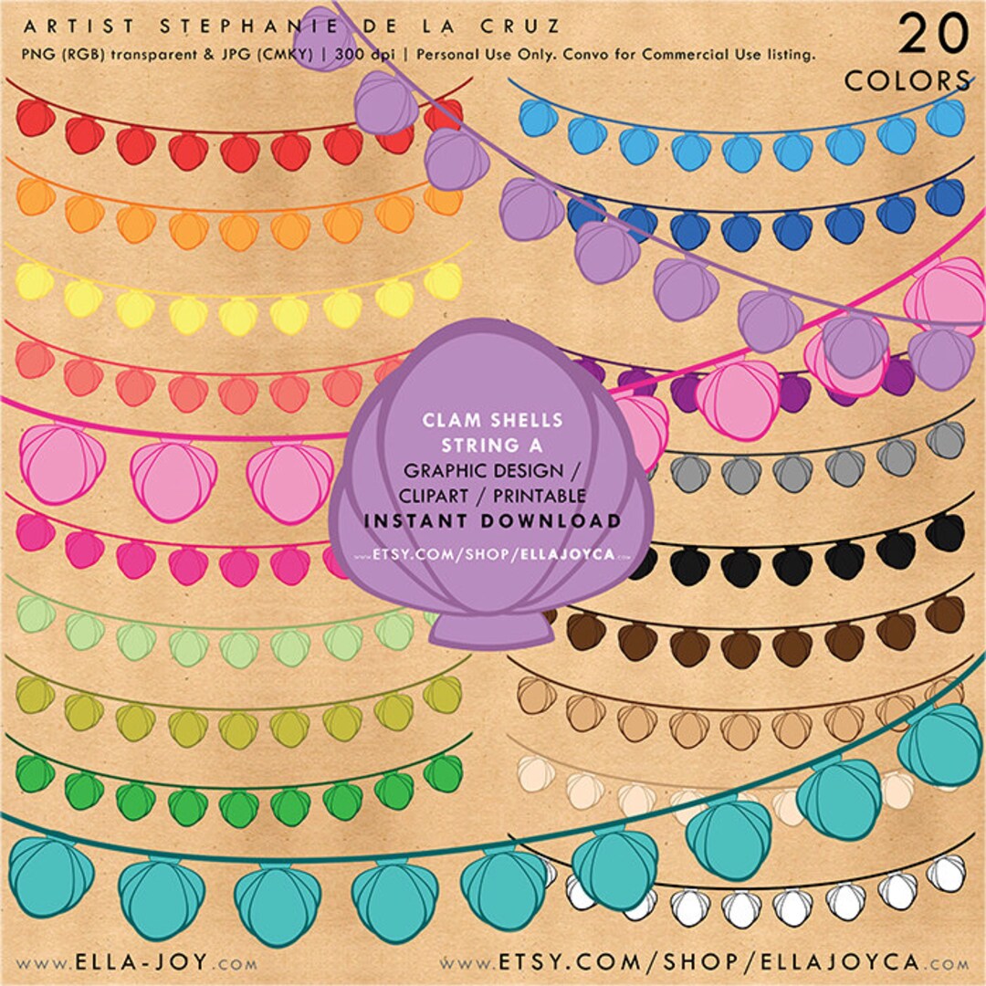 Classroom at Home Mermaid Clam Shell String A Digital Clip Art - Etsy