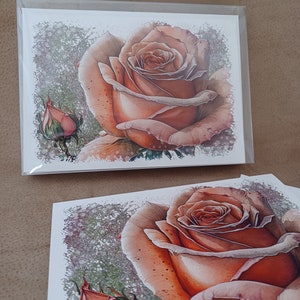 Antiqued Salmon Rose - Blank Note Card -set of 6 High Gloss - Etsy