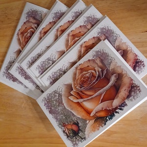 Antiqued Salmon Rose - Blank Note Card -set of 6 High Gloss - Etsy