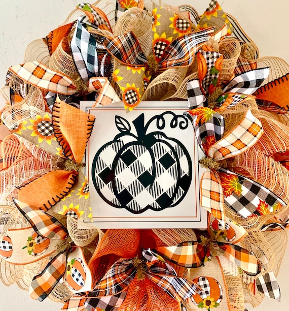 DIY Wreath Kit Fall Autumn Buffalo Plaid Pumpkin Wreath Kit | Etsy