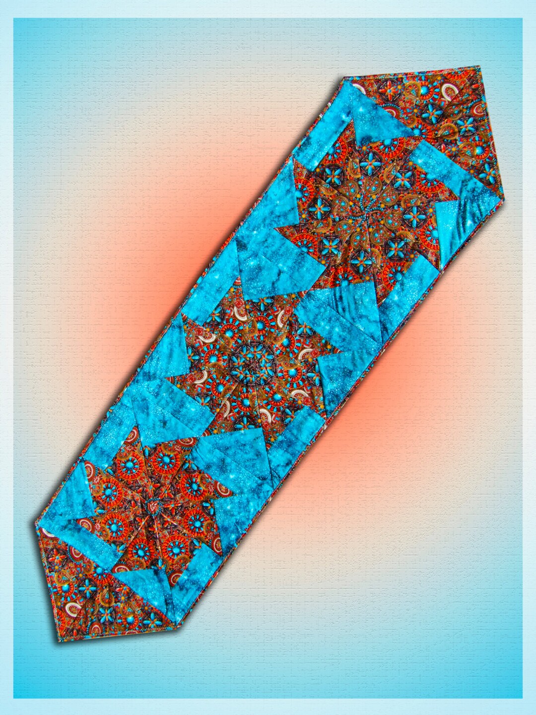 Turquoise Gems - Orange/blue Background - Table Runner - Etsy