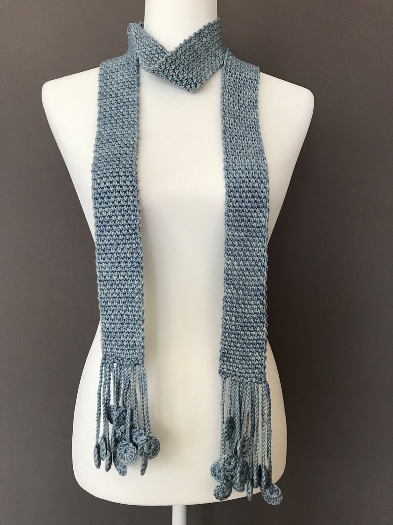 Blue Long Skinny Scarf With Special Fringe - Etsy