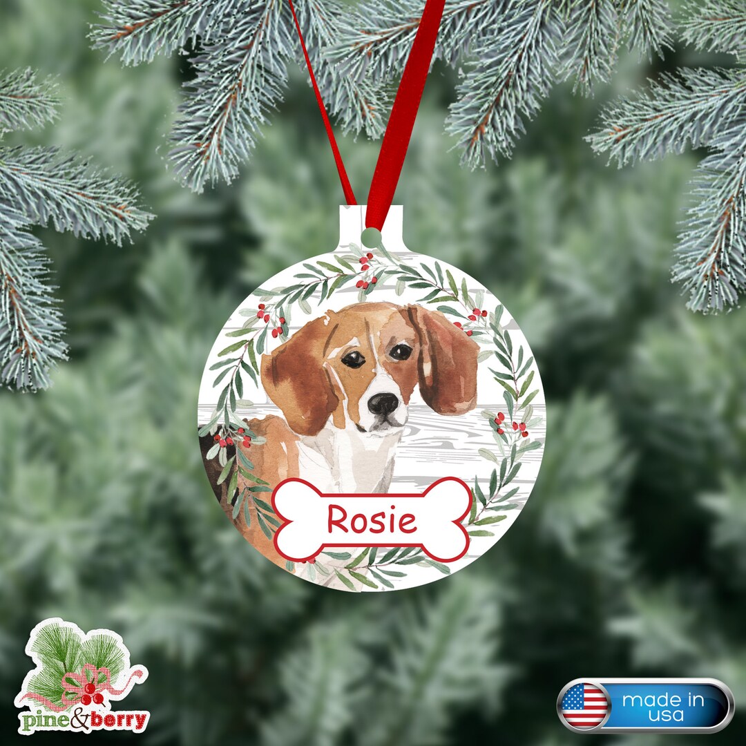 Beagle Ornament, Dog Christmas Ornament Personalized, Two Sided Gloss ...
