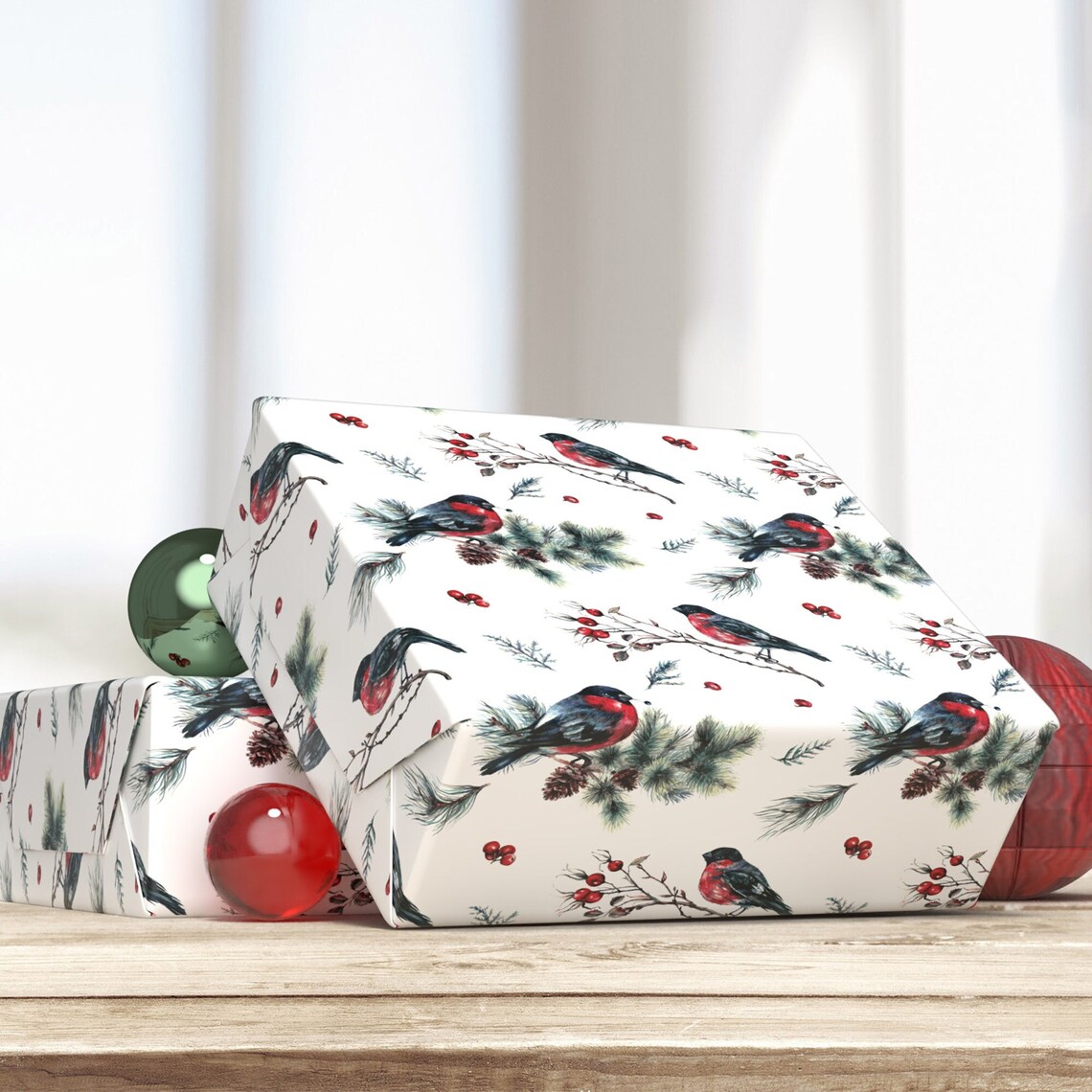Christmas Wrapping Paper Birds and Berries Gift Wrap Sheets - Etsy