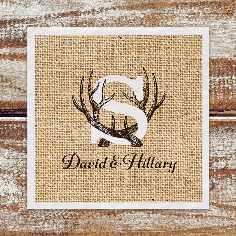 Rustic Wedding Cocktail Napkins Personalized Monogram Antler - Etsy