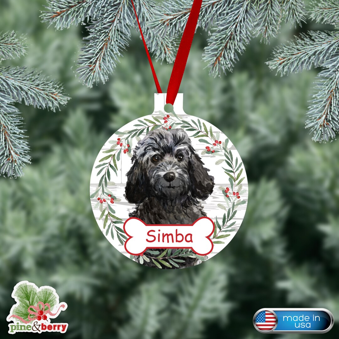 Cockapoo Dog Personalized Christmas Ornament, Black Cockapoo Dog ...