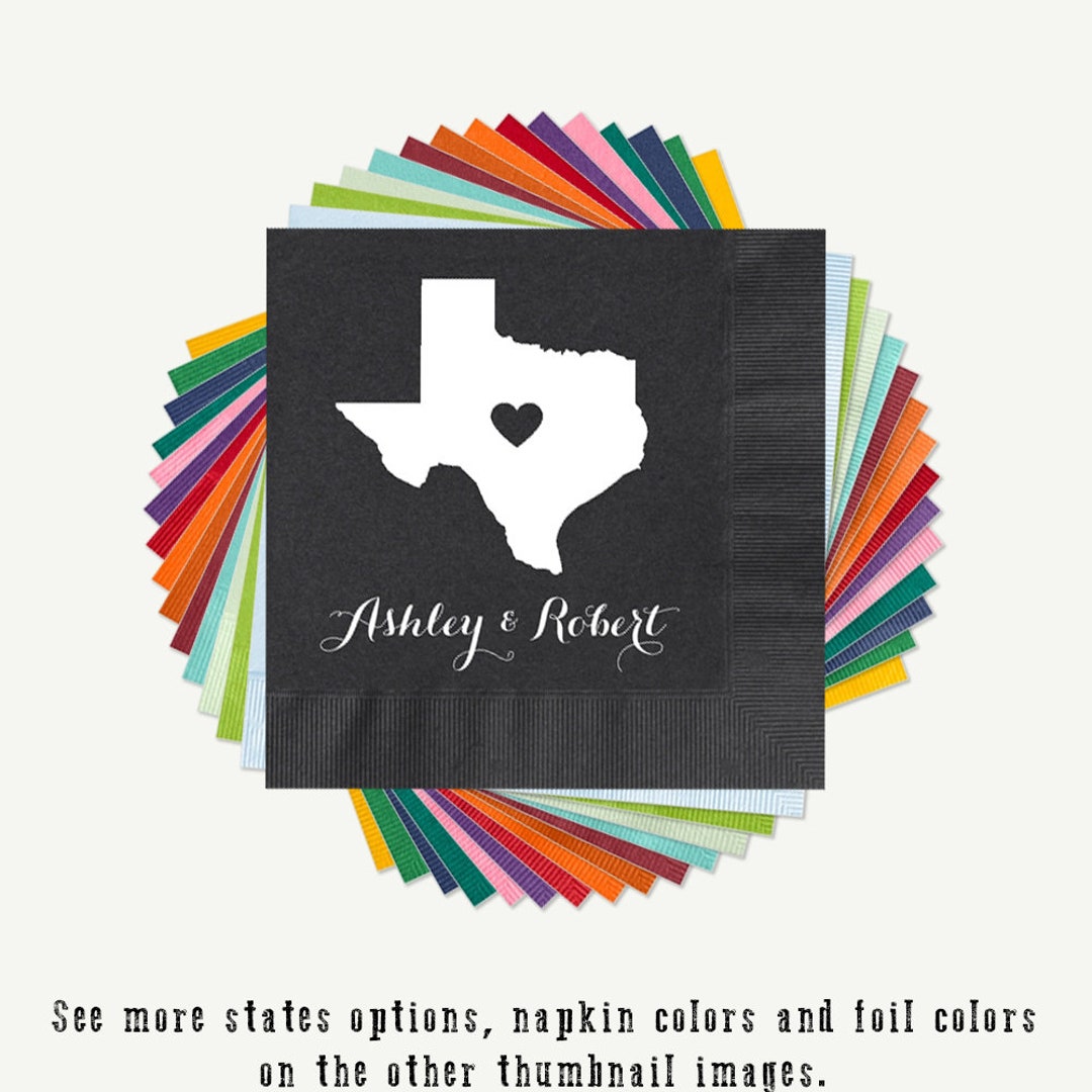 Texas Love Wedding Cocktail Napkins, Personalized Napkins With Couples ...