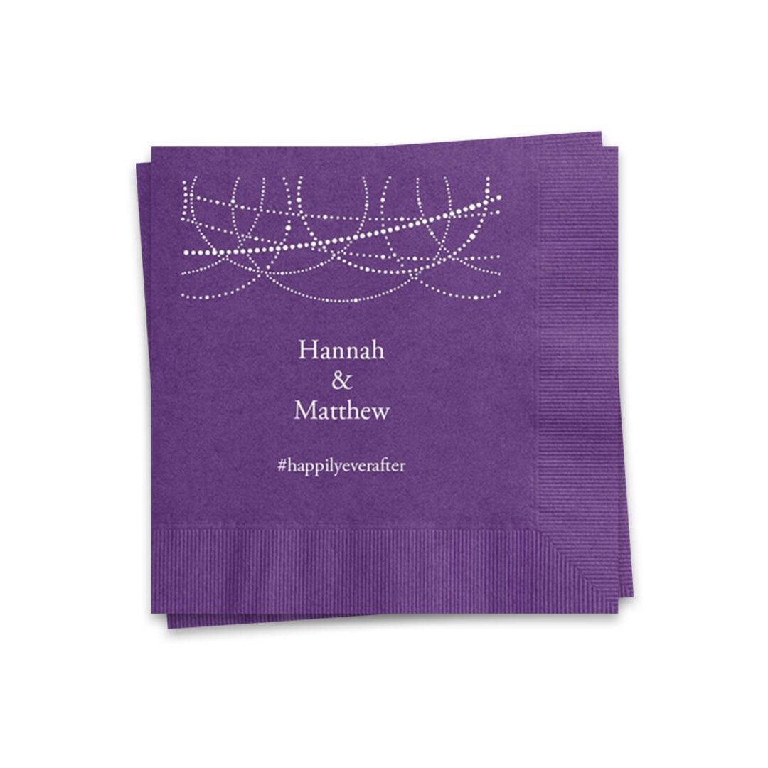 Violet Wedding Napkins, Personalized Cocktail Napkins, White Matte Foil ...