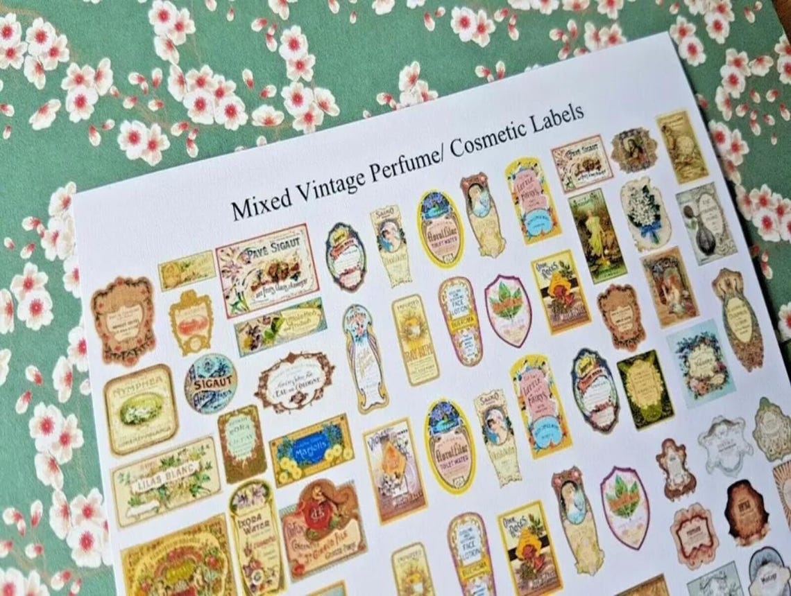 1:12th Scale Vintage Cosmetic / Perfume Labels Dollshouse Miniature ...