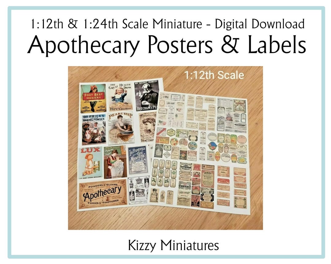 Vintage Theme Apothecary Posters and Labels for Dollshouse Miniature ...