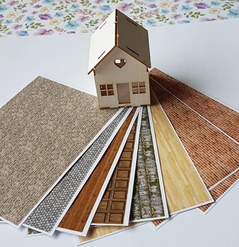 7 Different Micro Papers, Flooring Bricks Stone Slates for Dollshouse ...