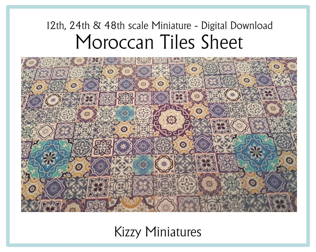Moroccan Tiles Sheet Flooring for Dollshouse Miniature Projects Cards ...