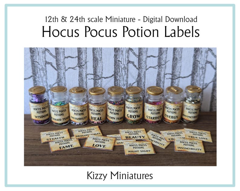 12th and 24th Scale Hocus Pocus Potion Bottle Labels Dollshouse ...