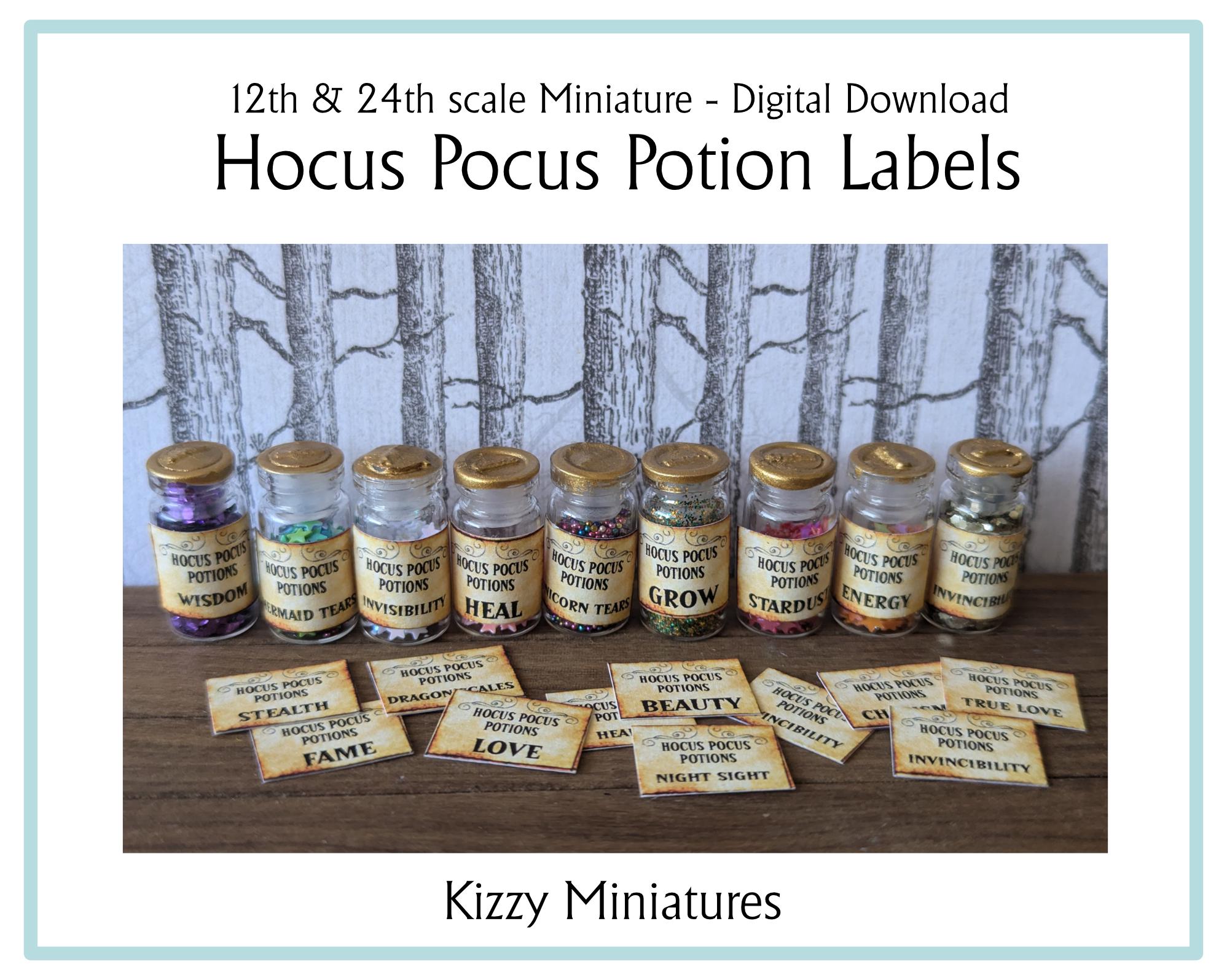 12th and 24th Scale Hocus Pocus Potion Bottle Labels Dollshouse ...