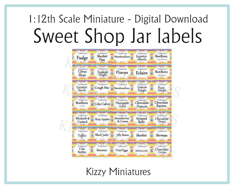 1:12th Scale 35 Sweet Shop Jar Labels Dollshouse Miniature Digital ...