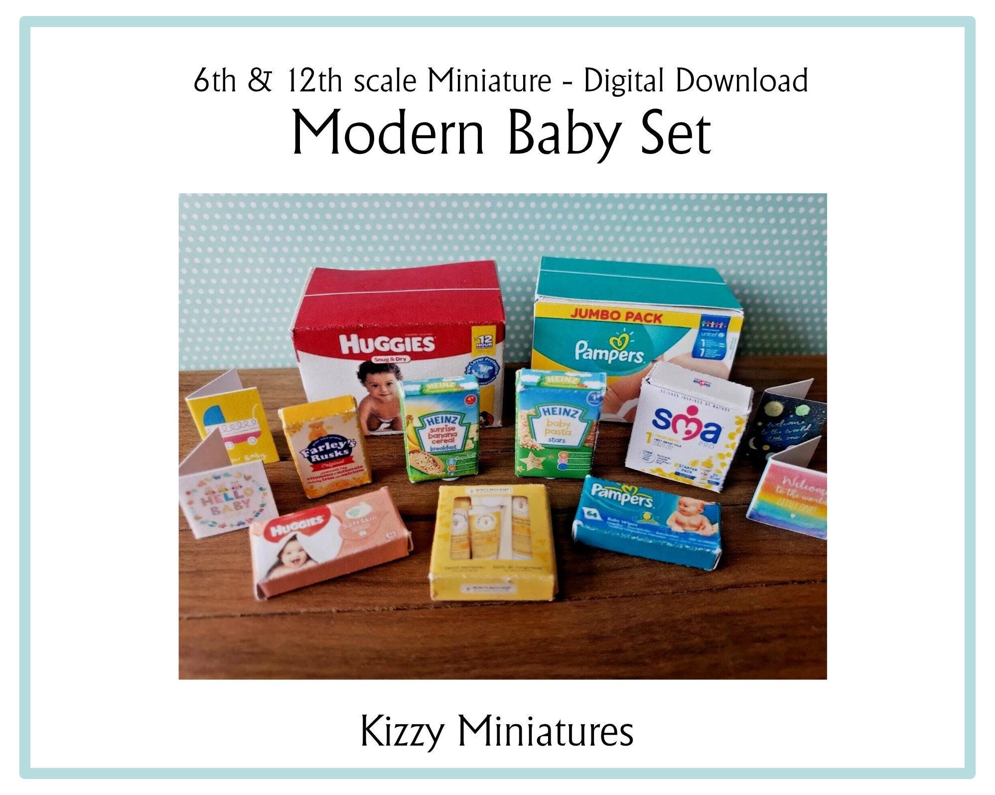 6th and 12th Scale Modern Baby Set Nappies Wipes Food Dollshouse ...