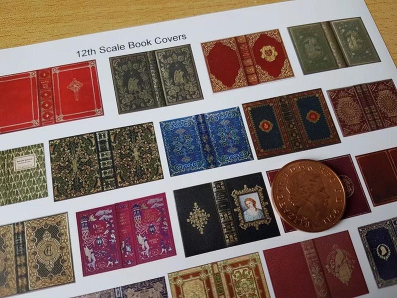 Antique Book Covers Set for Dollshouse Miniature Projects Digital ...
