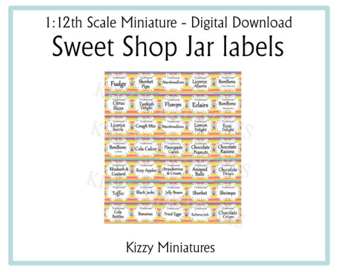1:12th Scale 35 Sweet Shop Jar Labels Dollshouse Miniature Digital ...