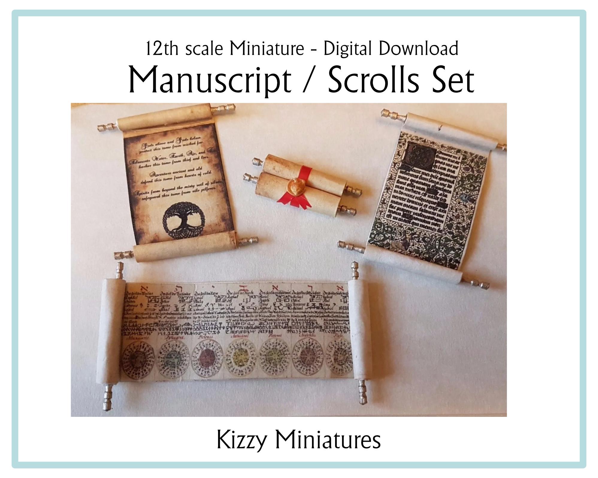 1:12th Scale Manuscripts / Scrolls Set Dollshouse Miniature Digital ...