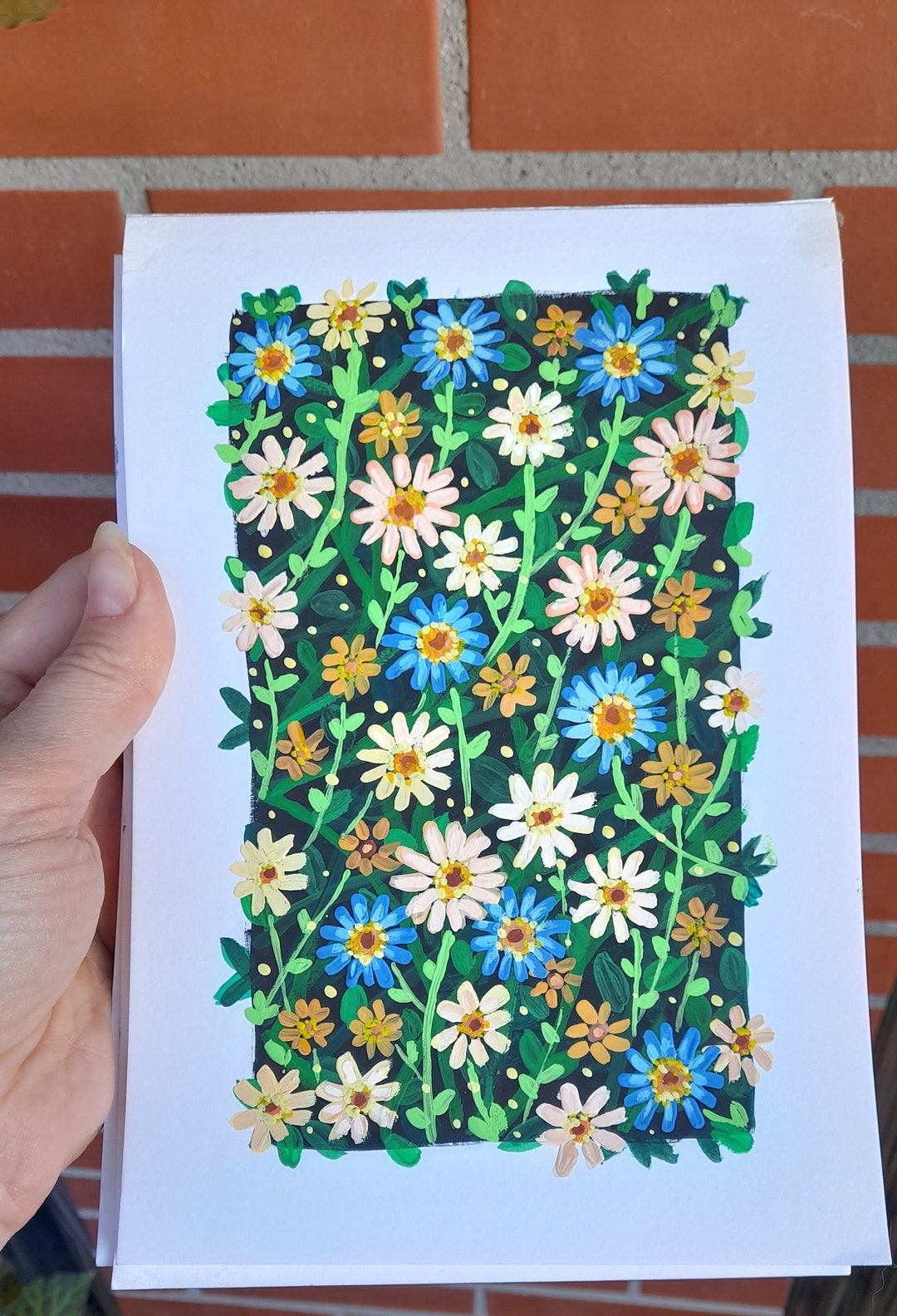 Original Flower Gouache Painting A5, Floral Gouache Artwork Hand Paint ...