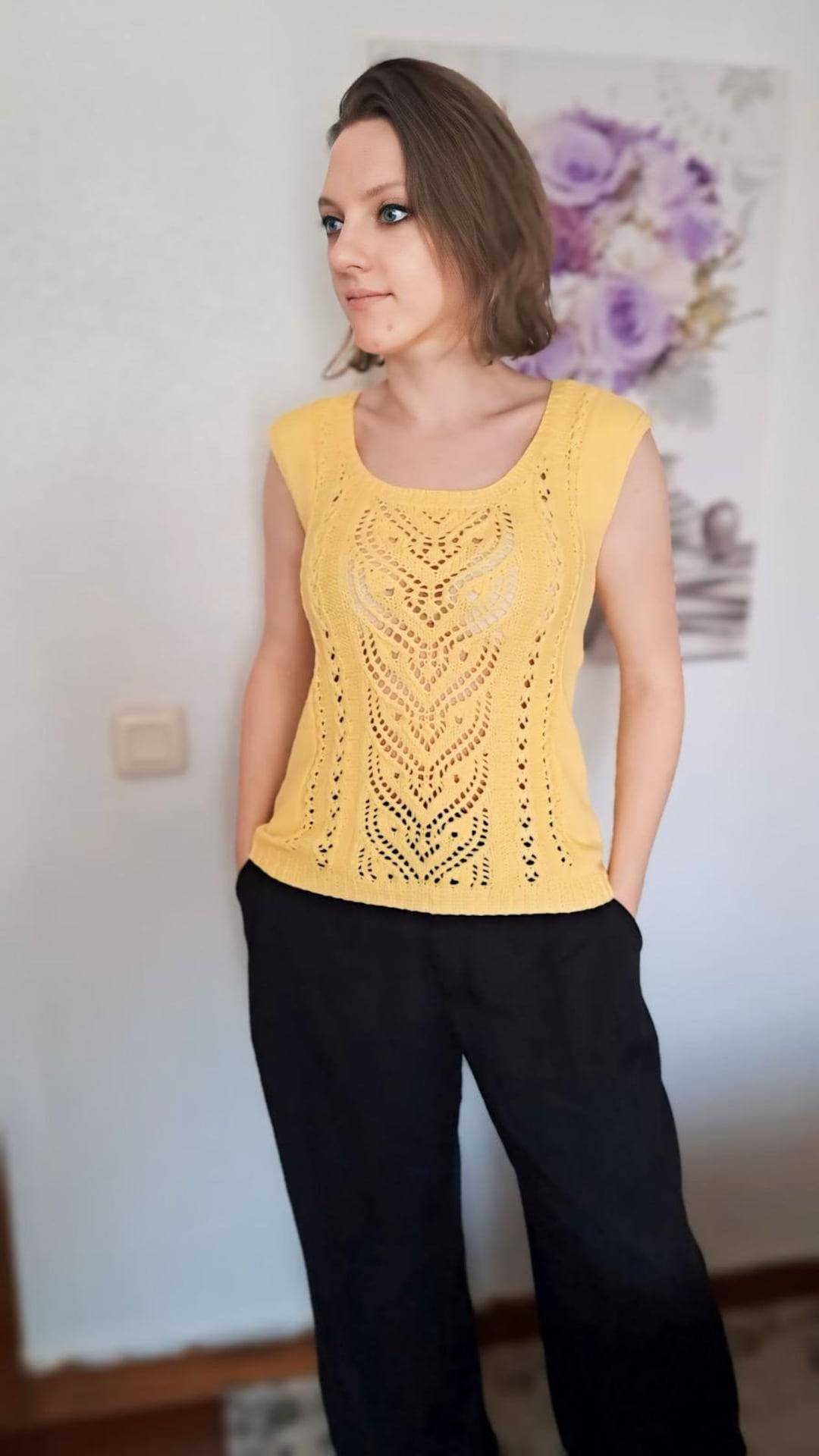Elegant Knit Cotton Lace Top Vest, Stylish Lightweight All-season ...