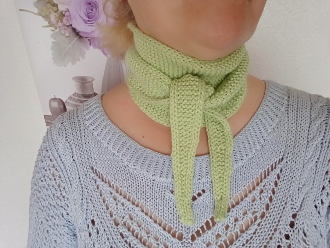 Green Wool Sophie Scarf, Small Neck Scarf Kerchief, Knitted Merino Wool ...