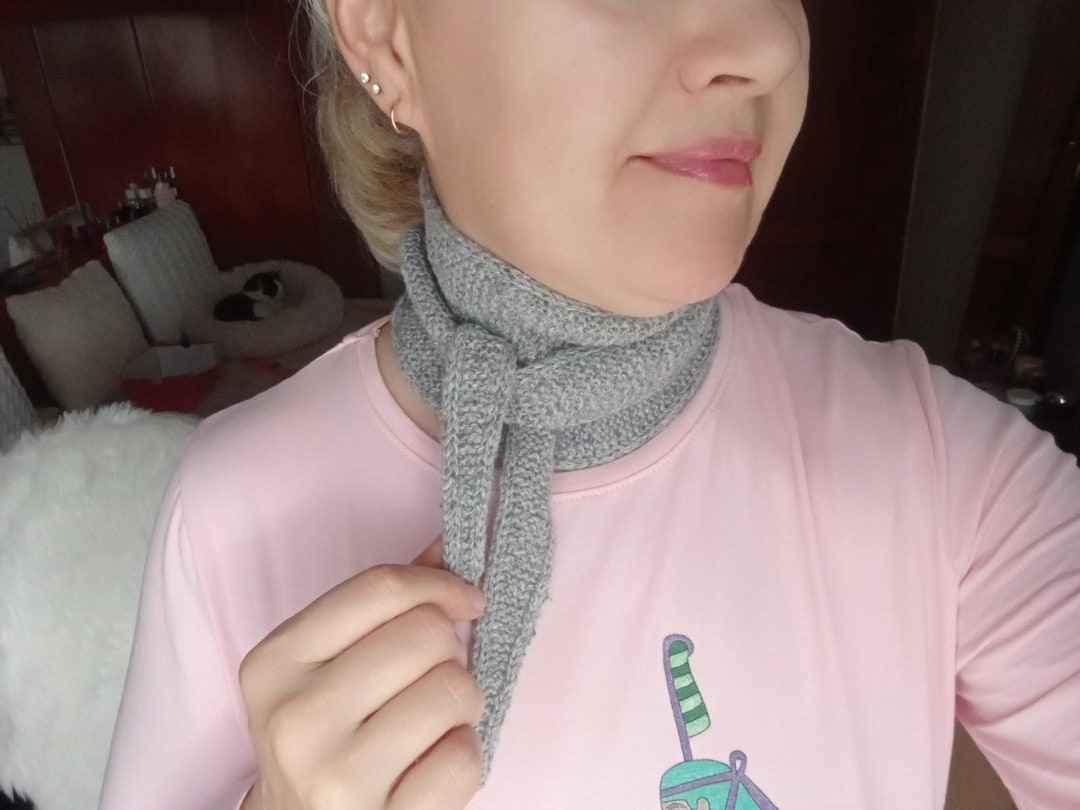 Small Silk Wool Sophie Scarf, Knitted Tweed Scarf, Warm Tweed Neck ...