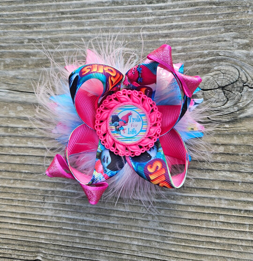 Poppy Troll Over the Top Bow, Troll Birthday Party, Poppy Bow, Trolls 2 ...