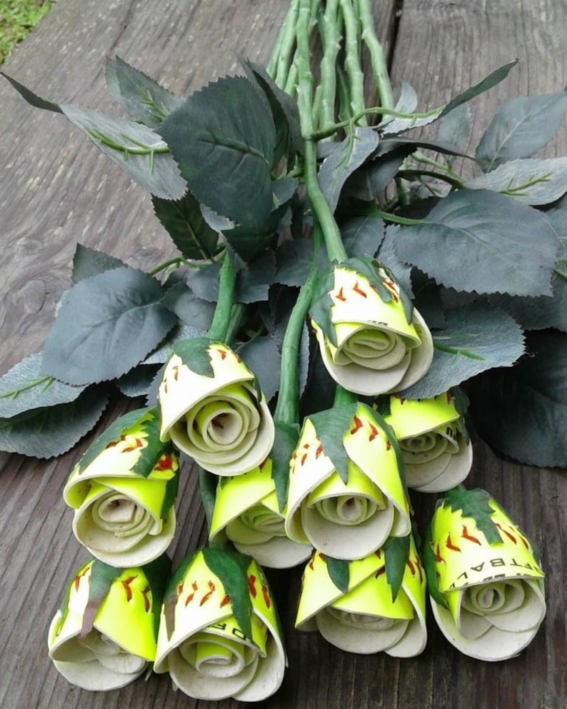 Softball Rose, Unique Sports Team Gift, Handmade Flower Arrangement - Etsy
