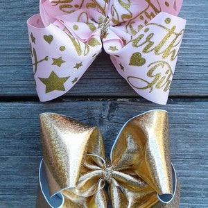 Happy Birthday Bow, Pink and Gold Bow, Birthday Bow, Gold Hologram Bow ...