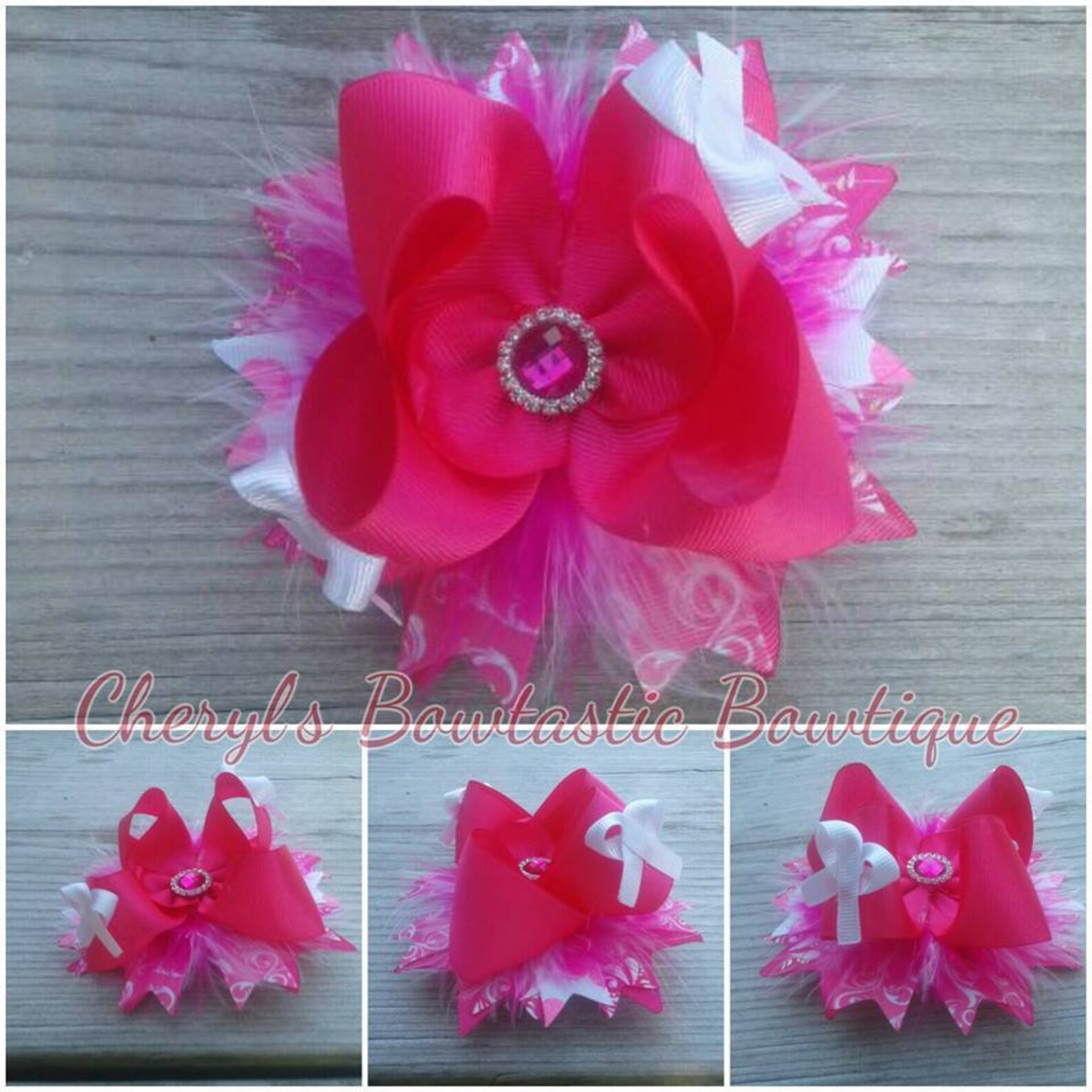 Rhinestone Bow Pageant Bow Hot Pink and Black Bow School - Etsy