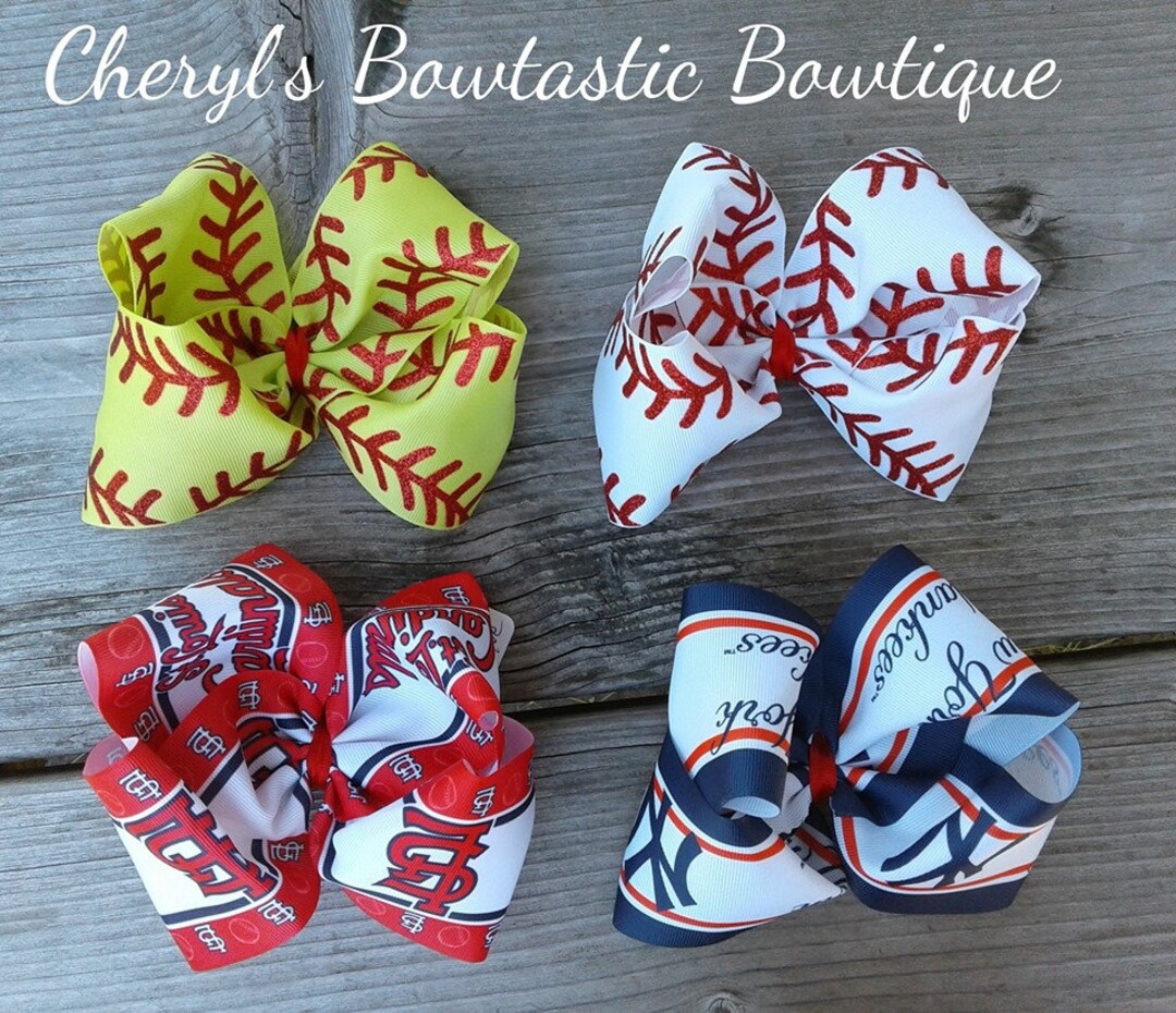 Baseball Bow, Softball Bow, Cubs Bow, NY Yankee Bow, Baseball Jojo Bow ...