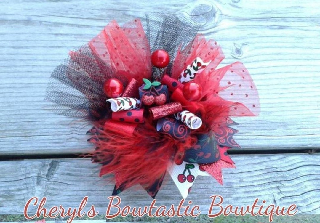 Cherry Over the Top Bow, Cherry Burst Bow, Garden Party, Red and Black ...