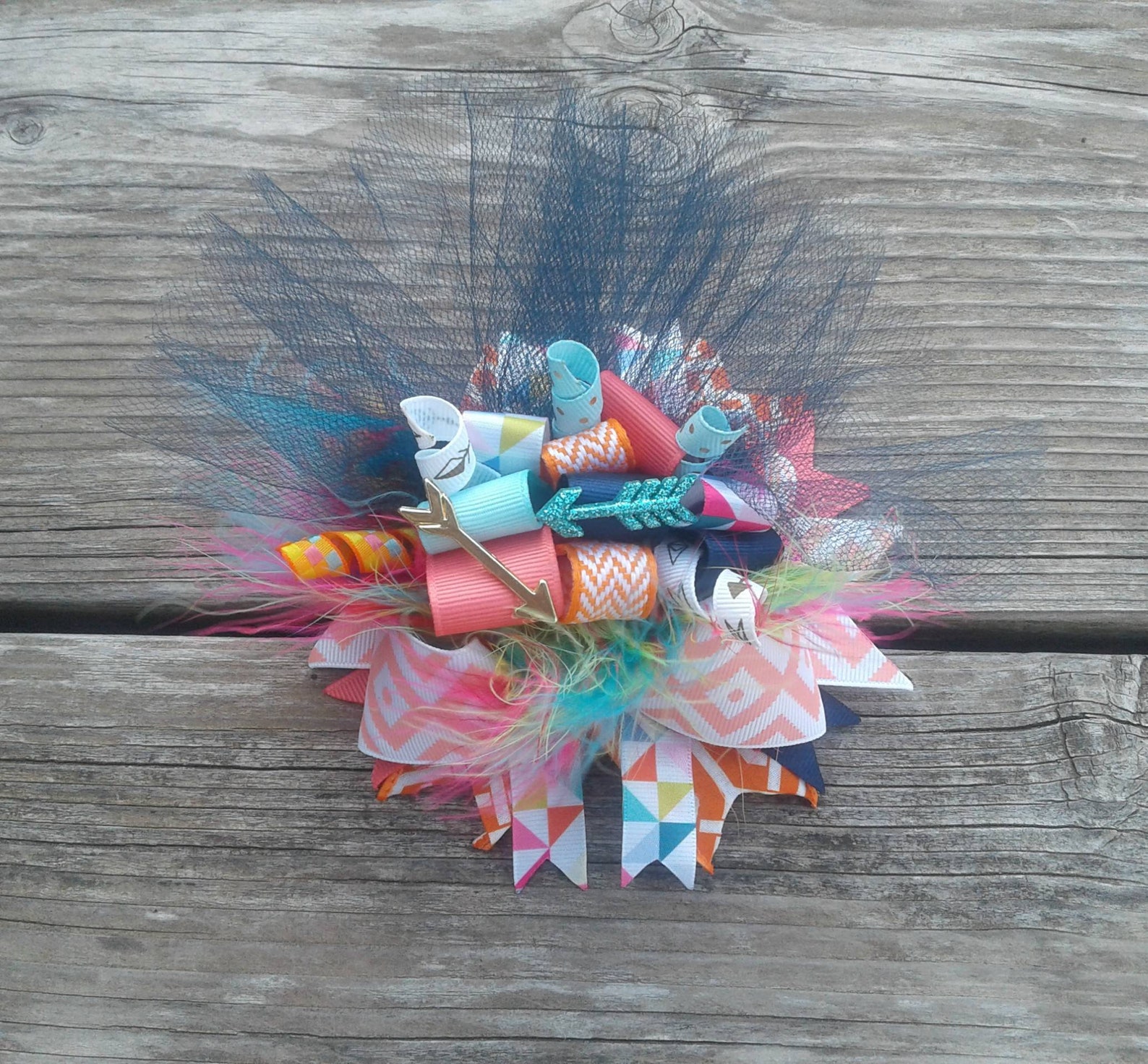 Aztec Over the Top Bow Rainbow Colors Arrow Stacked Bow - Etsy