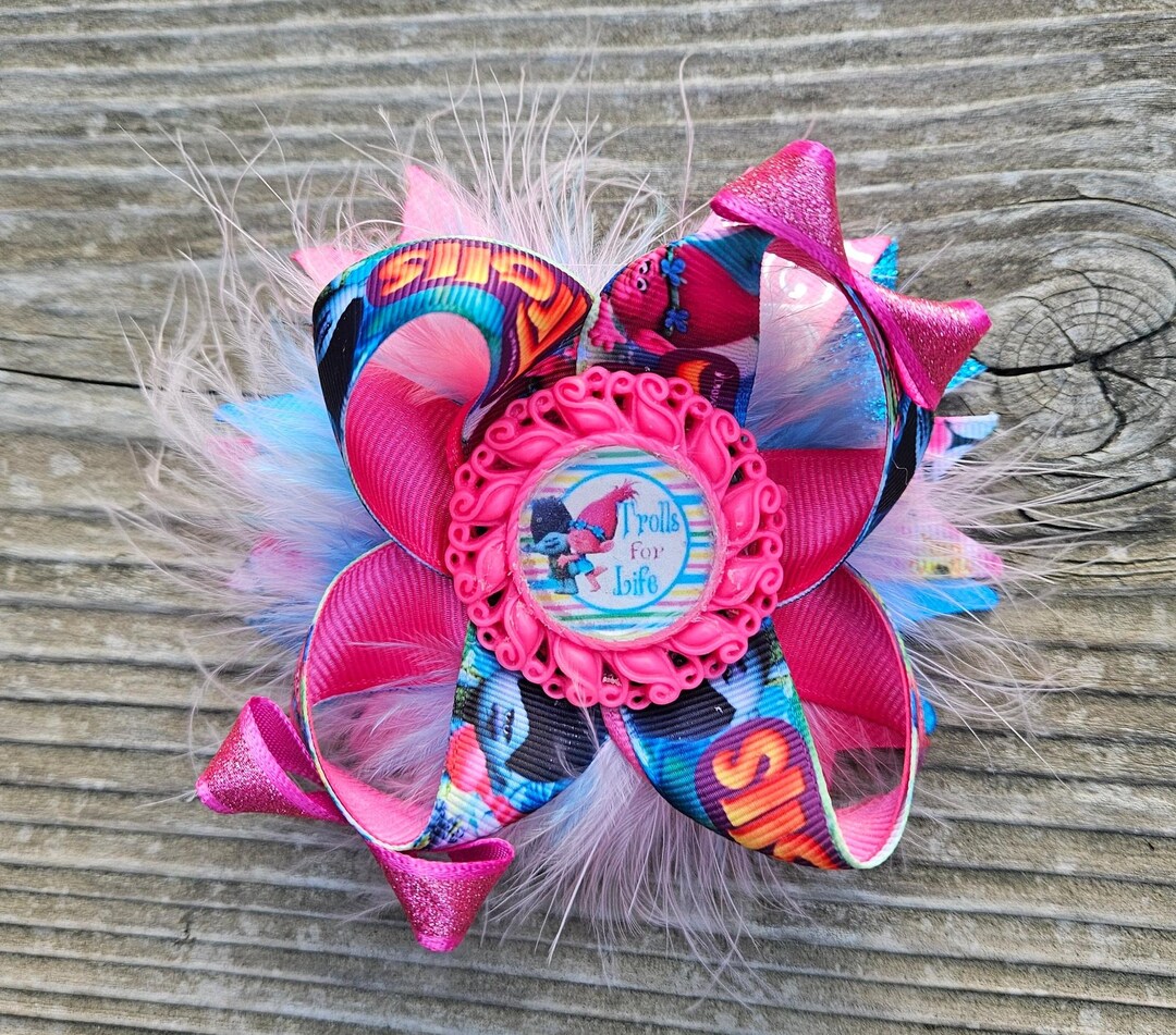 Poppy Troll Over the Top Bow, Troll Birthday Party, Poppy Bow, Trolls 2 ...