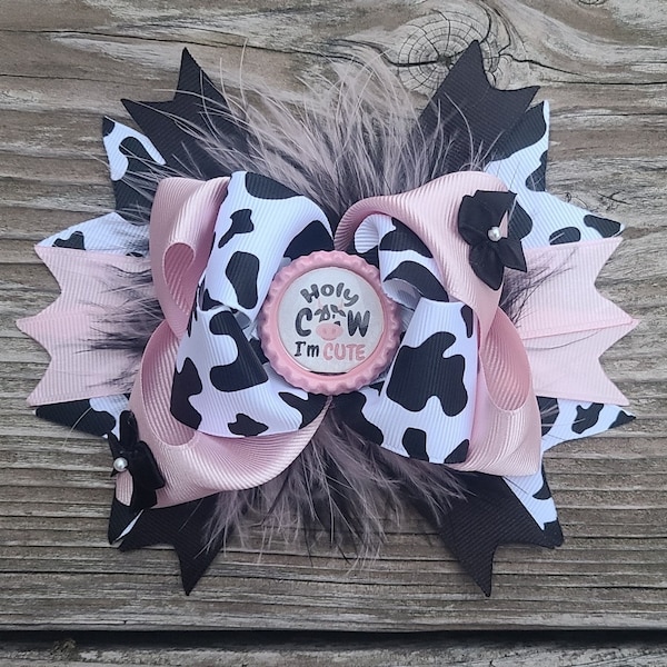 Cow Print Hair Bow - Etsy