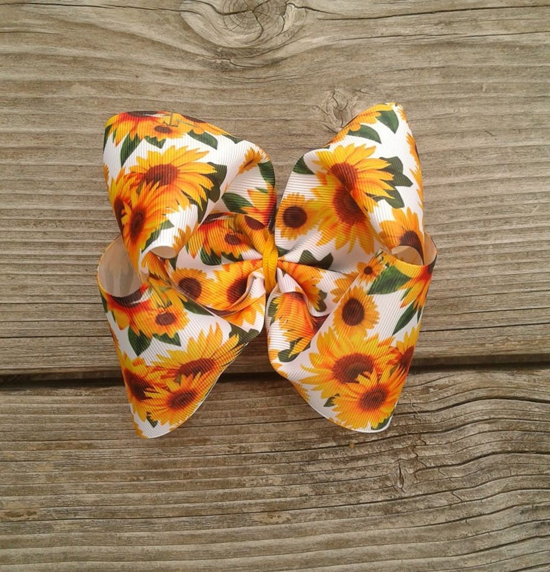 Sunflower Bow, Spring Bow, Flower Bow, Extra Large Bow, Jojo Style Bow ...
