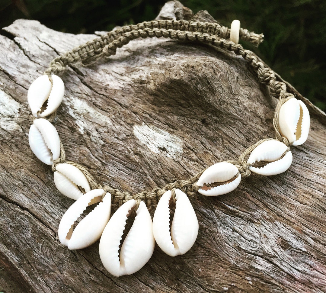 Handmade Hemp Macrame Shell Necklace With Cowrie Shells, Bohemian Gypsy ...