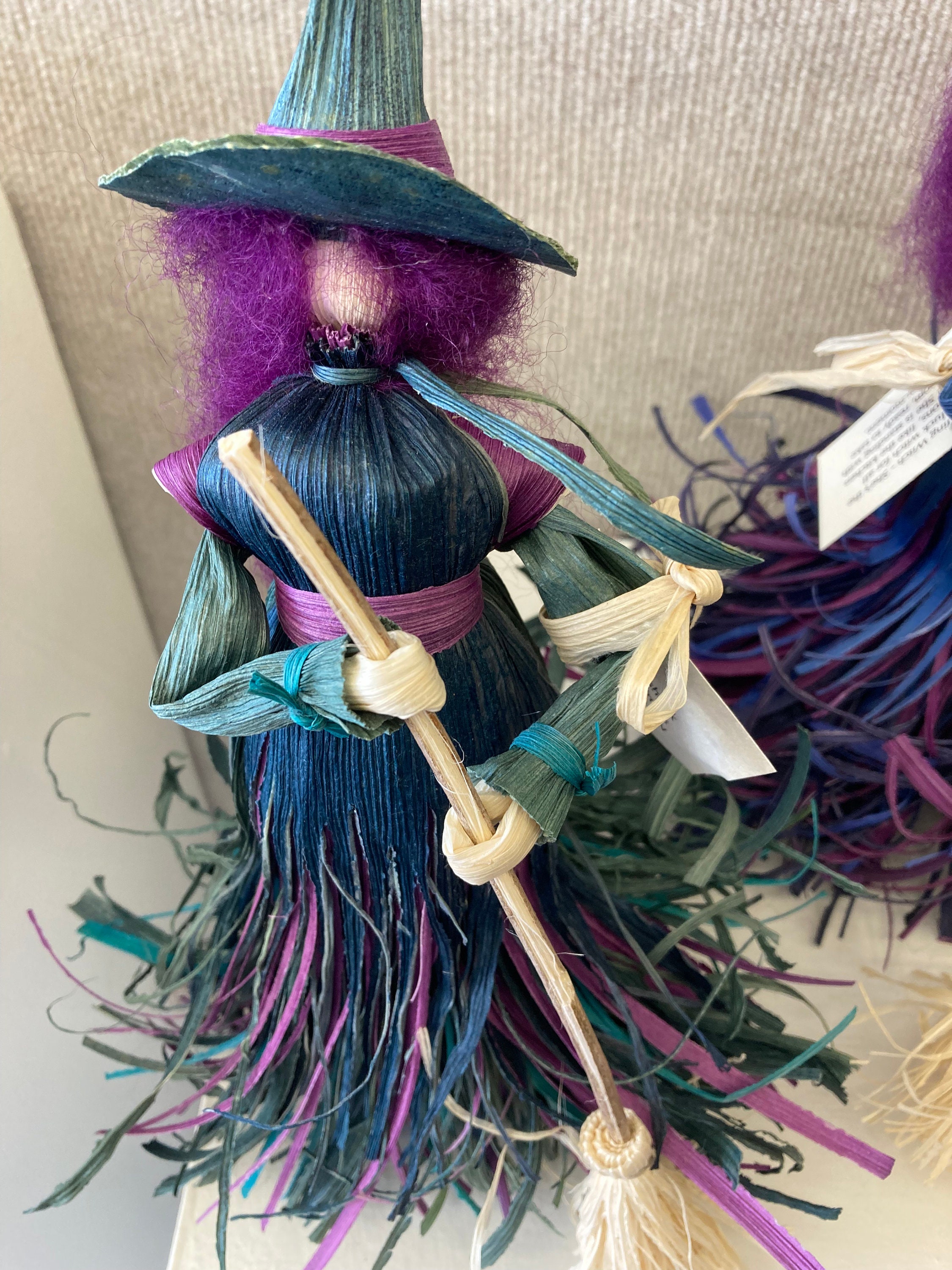 Corn Shuck Witch, Standing Corn Shuck Witch With Broom, Witch Corn Husk ...