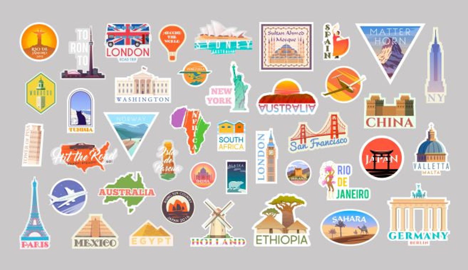 Around the World Stickers | Etsy
