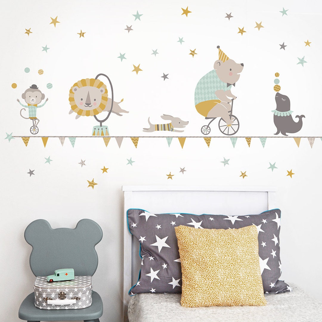 Circus Wall Sticker in Mustard & Mint ~ for Baby Nursery and Children's ...