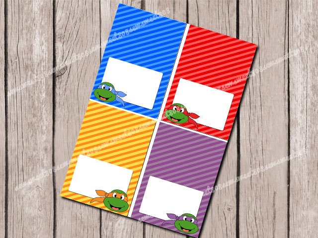 INSTANT DOWNLOAD Ninja Food Labels Turtle Blank Folded Tent Style DIY ...