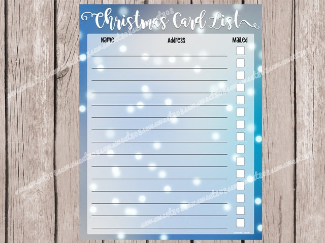 INSTANT DOWNLOAD Christmas Card List PRINTABLE - Etsy
