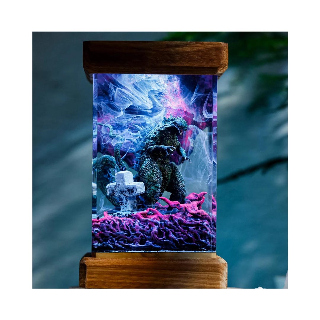 Monster Godzilla Resin Lamp, Monster Handmade Decor Epoxy Lamp, Unique ...